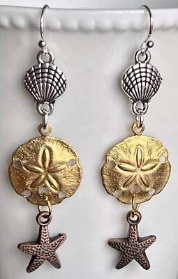 Beachy Gold Sand Dollar with Silver and Copper Sea Shell Earrings ...