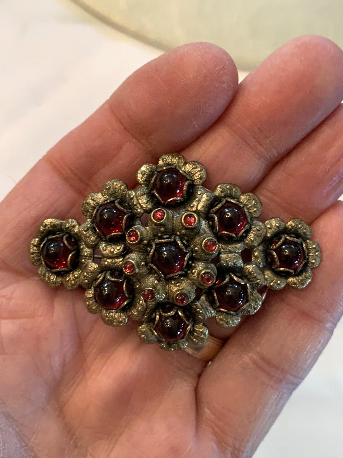 Rare Victorian Art Nouveau Garnet Brooch Pin Mint 189… - Gem