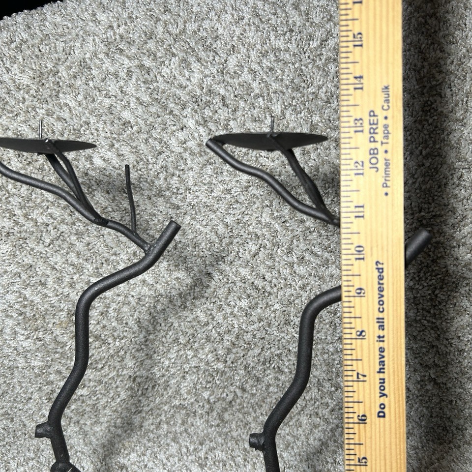 Wrought Iron Twigs Tree Branch Pilar Candle Stands Brown Metal 13" Set ...