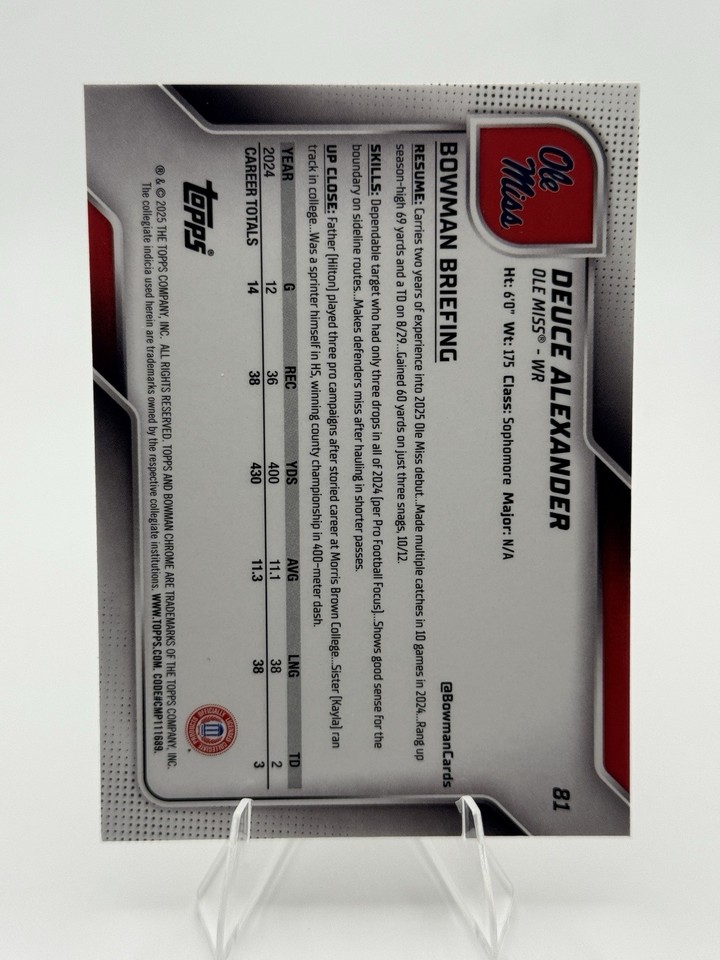 DEUCE ALEXANDER RC - 1st CHROME X-FRACTOR #81 - 2025 Bowman Chrome U ...