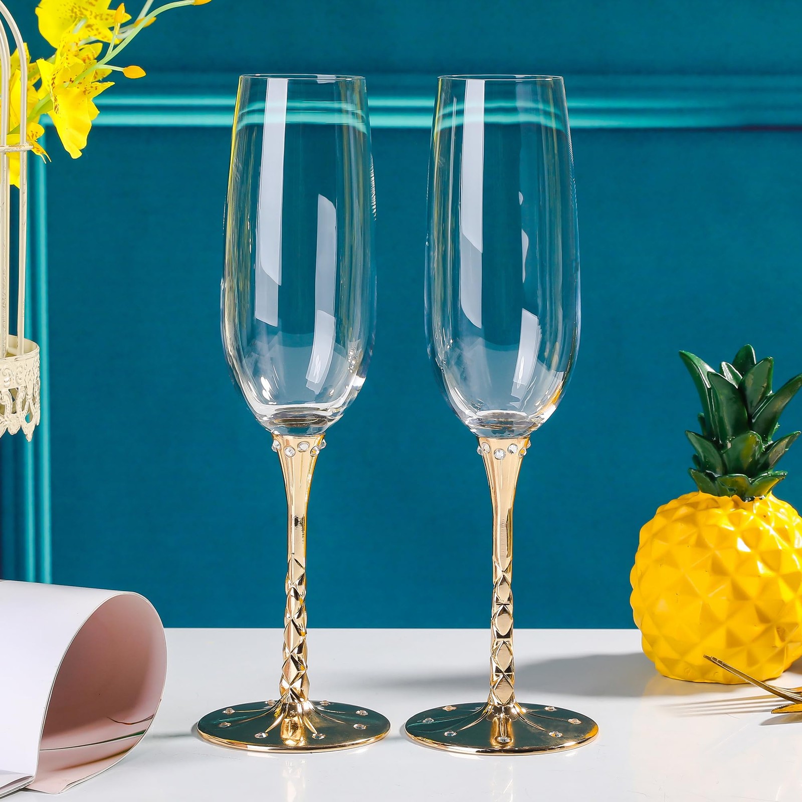 Champagne Glasses Set of 2, Clear Champagne Flutes 7 Oz - Ideal for ...