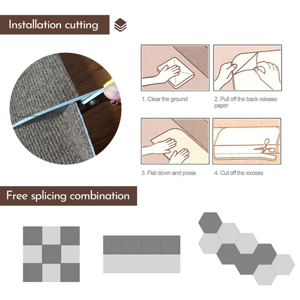 12/24Tiles 24Sqft Squares Carpet Tile Self Adhesive Carpet Non-slip ...