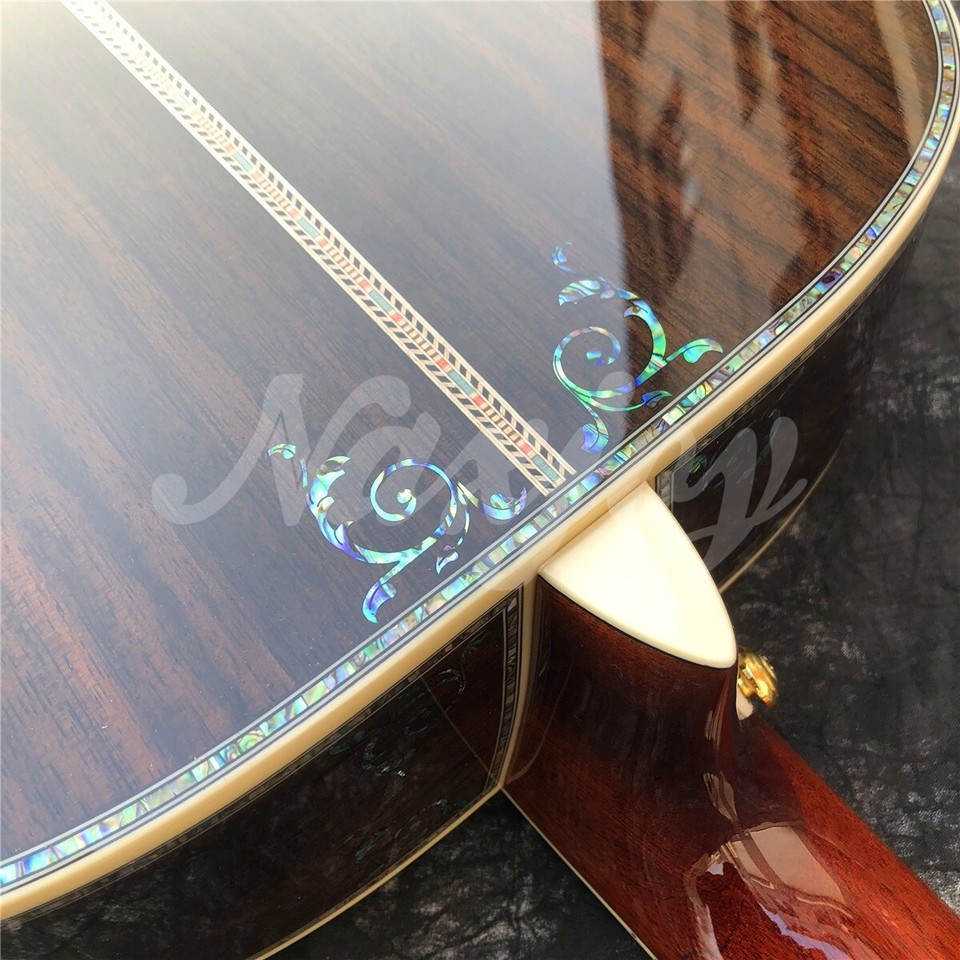 NEW 41 Inch Solid Spruce Acoustic Guitar Abalone Flowers Inlay Rosewood ...
