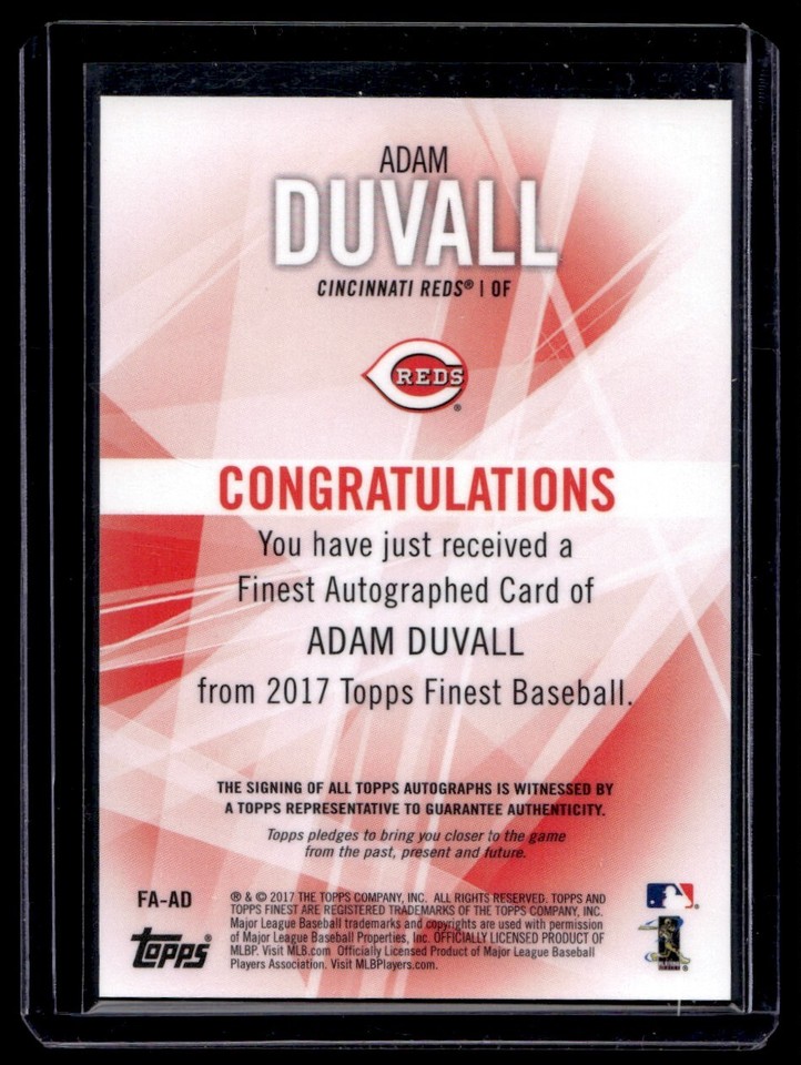 2017 Finest Autographs Blue Adam Duvall Auto 047/150 Cincinnati Reds # ...