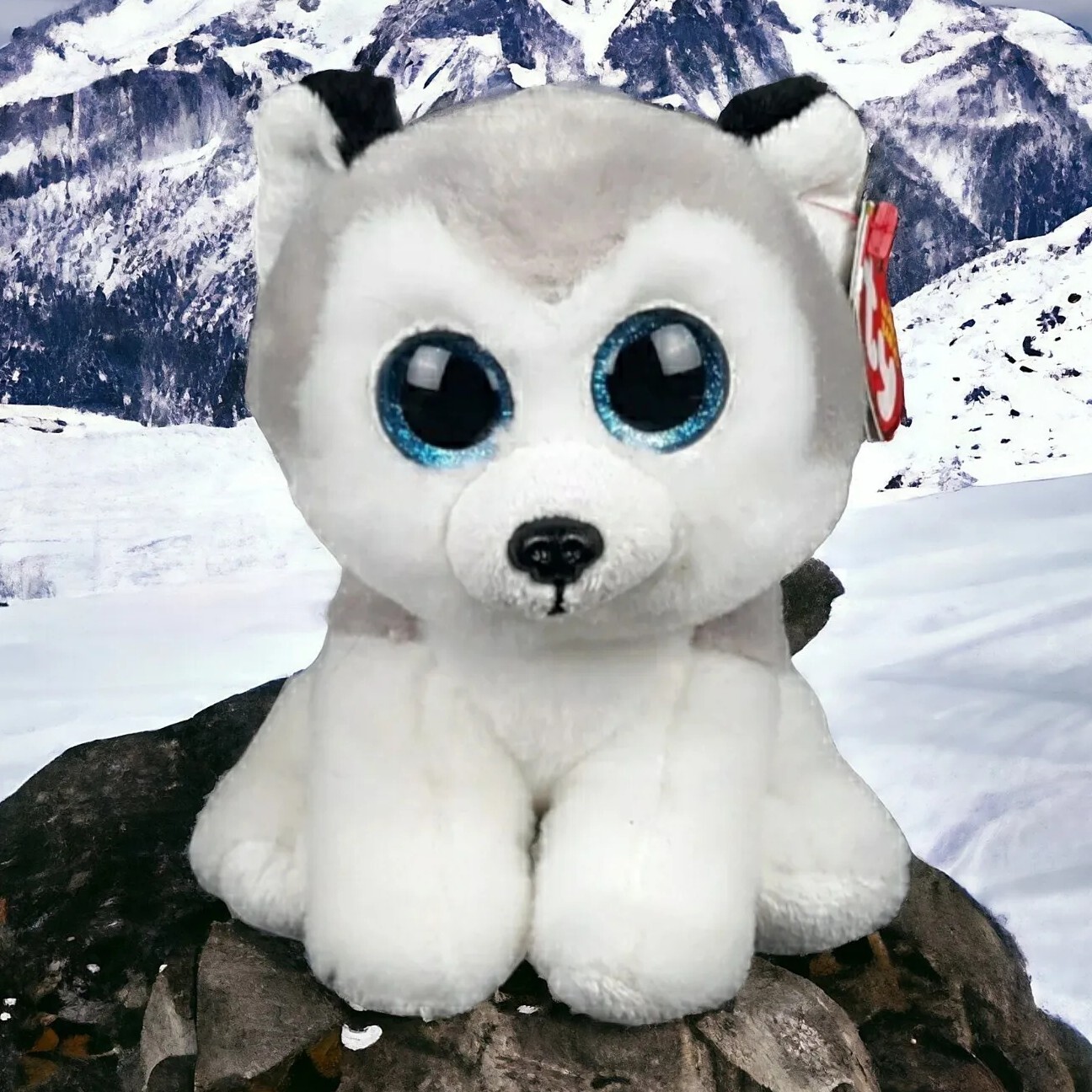 Husky BUFF Puppy Dog Plush Gray White Glittery Blue Eyed 6" TY Beanie ...