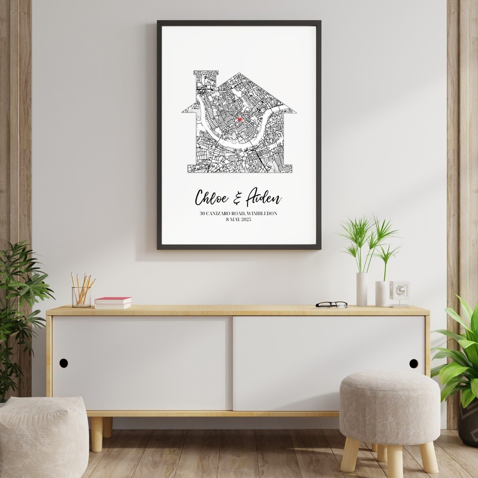 Personalised Custom Home Map, New First Time Home Buyer, Housewarming ...