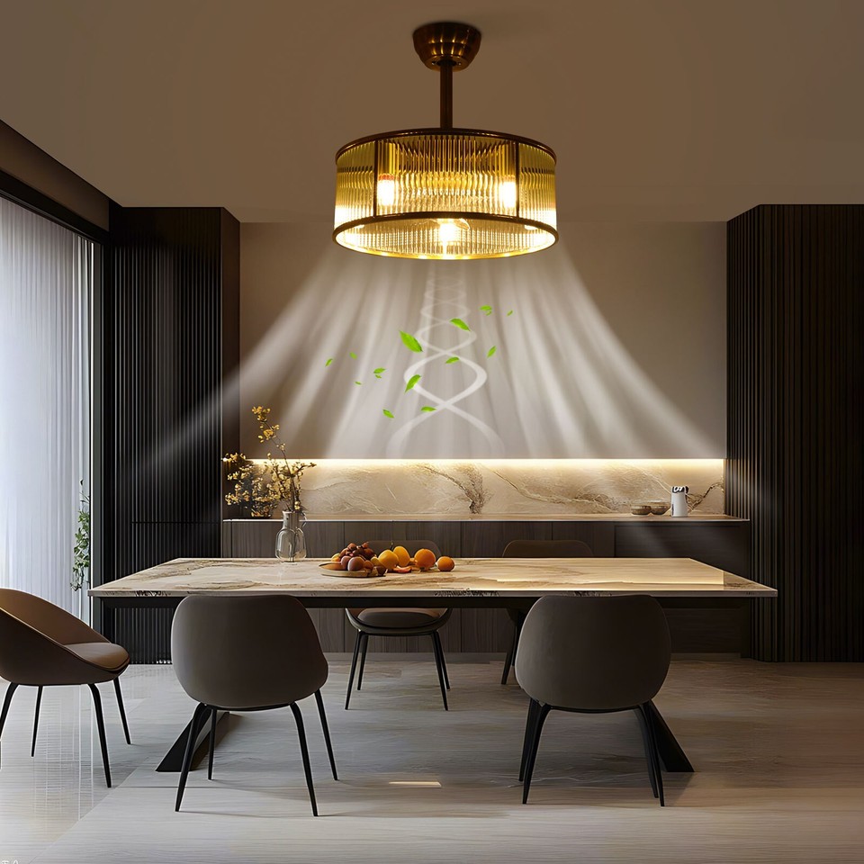 Modern LED Ceiling Fan Light Flush Mount 6 Gears Glass Chandelier Lamp ...