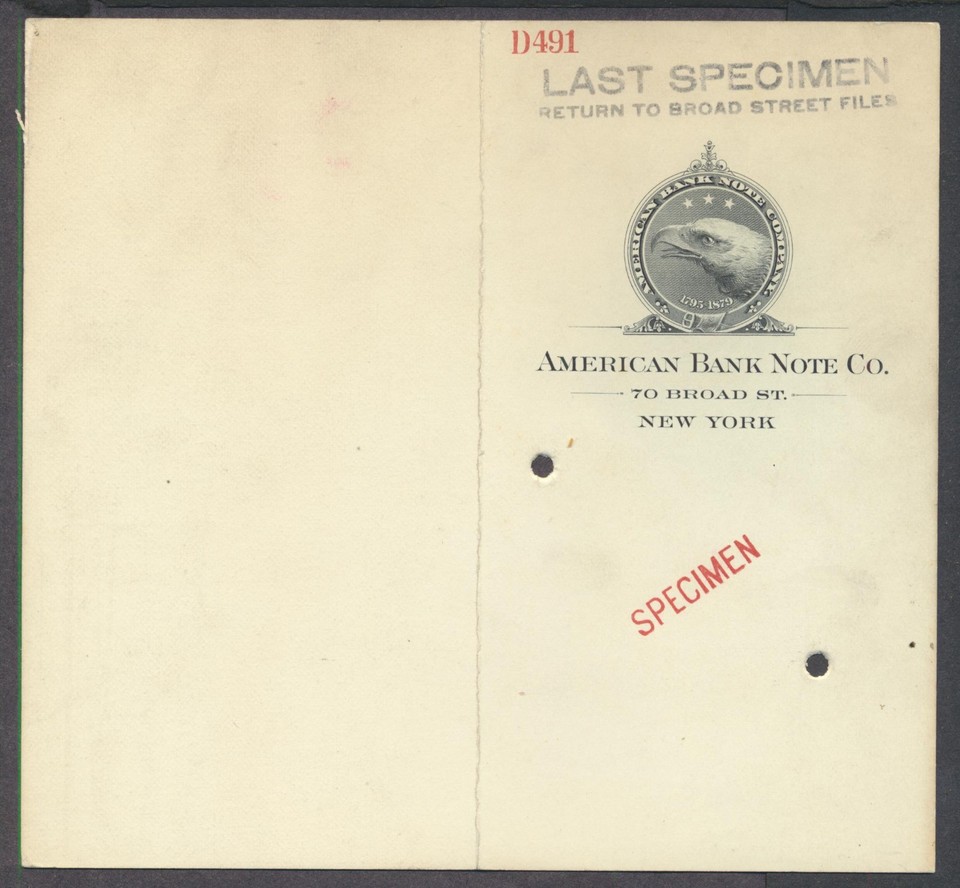 American Bank Note Co Washington Hamilton engravings on folded card ...