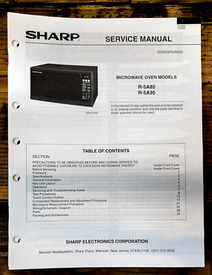 Sharp R-5A85 -5A95 Microwave Service Manual *Original* | eBay