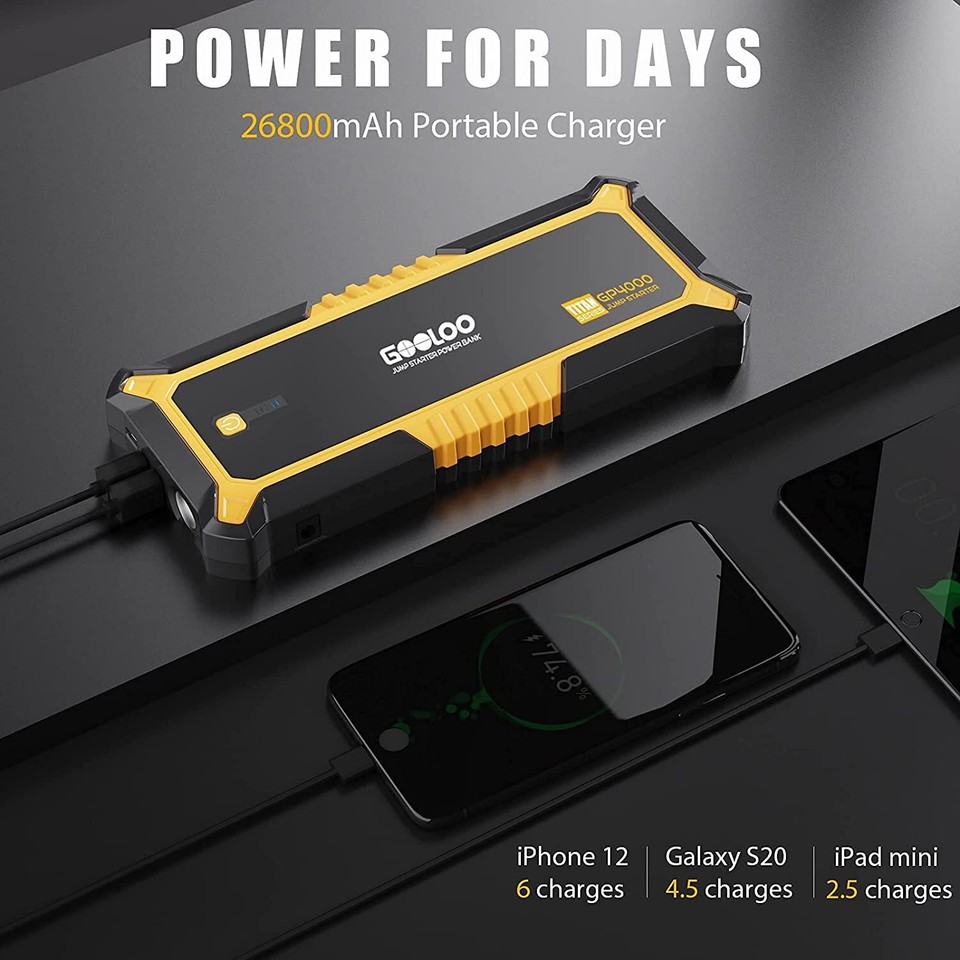 GOOLOO GP4000 Jump Starter 4000A Peak Car Starter SuperSafe 12V Lithium ...