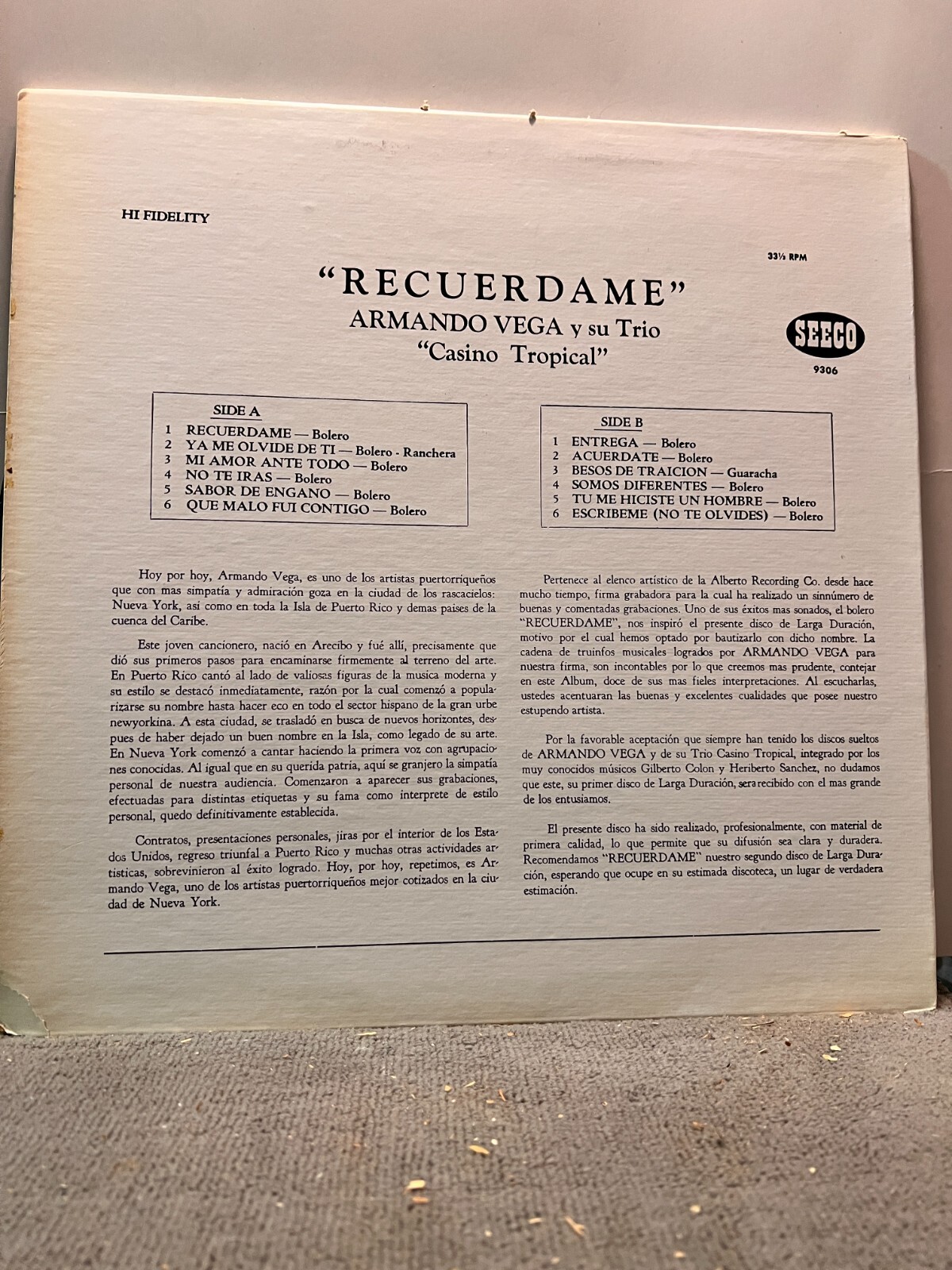 A37 Armando Vega: Recuerdame, Seeco Records SCLP 9306 - Latin Guaracha ...