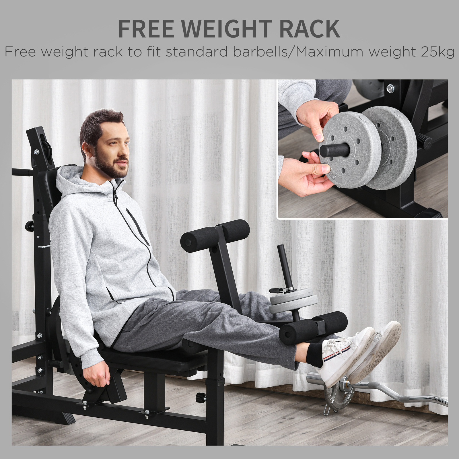 HOMCOM Weight Bench with Barbell Rack, Leg Extension, Preacher Curl ...