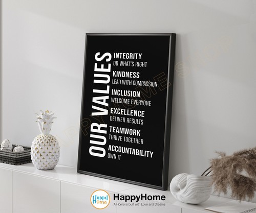 Our Values Wall Art Bussiness Core Values Office Decor Entrepreneur ...