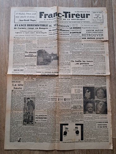 RARE JOURNAL FRANC-TIREUR no 85 du 12 OCT 1944 ww2 original d'époque 2 ...