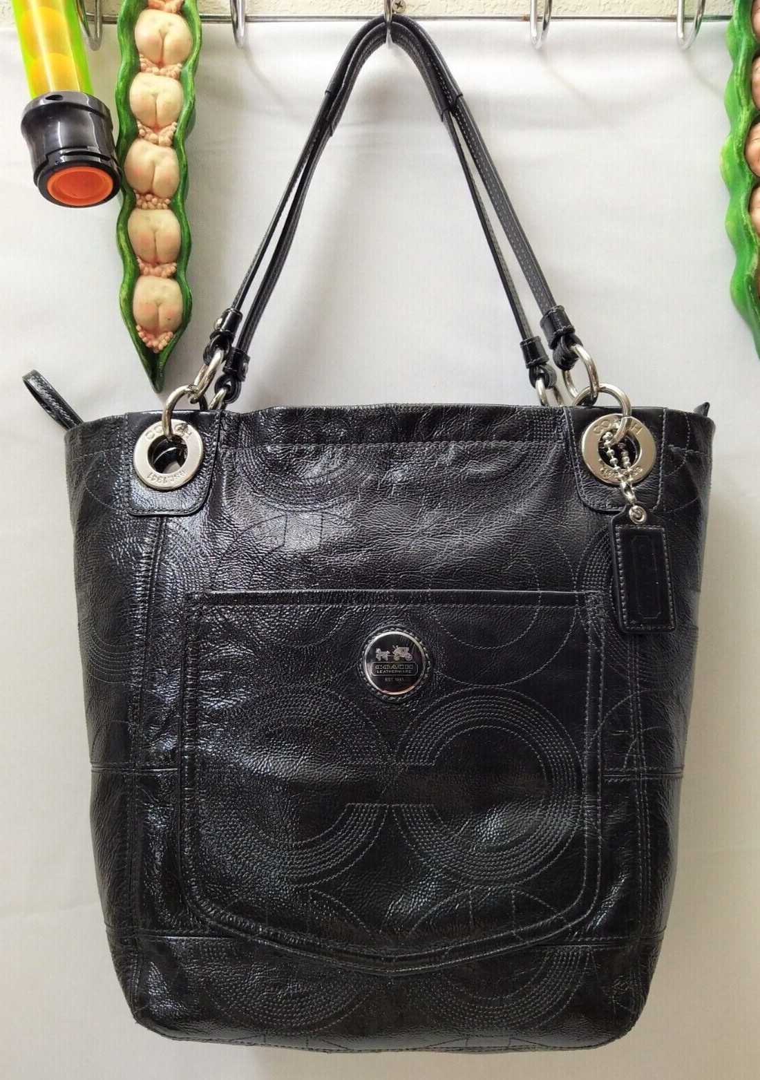 Coach Alex Signature Black Patent Leather Double Hand… - Gem