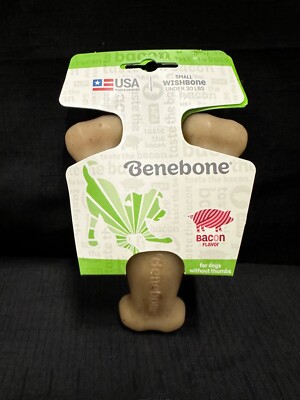 SMALL Benebone BACON Wishbone Durable Dog Chew Toy Aggressive Chewers ...
