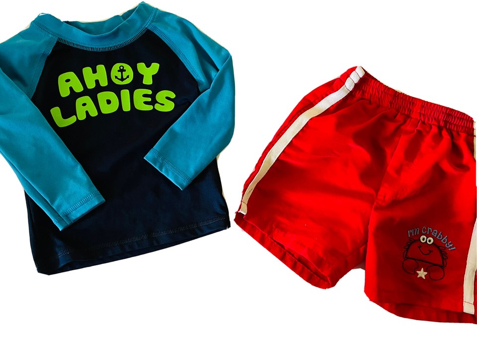 Carters Mixed Kids Lot of 3 Swimwear Rash Guard Top & Swim Trunk 9-18 ...