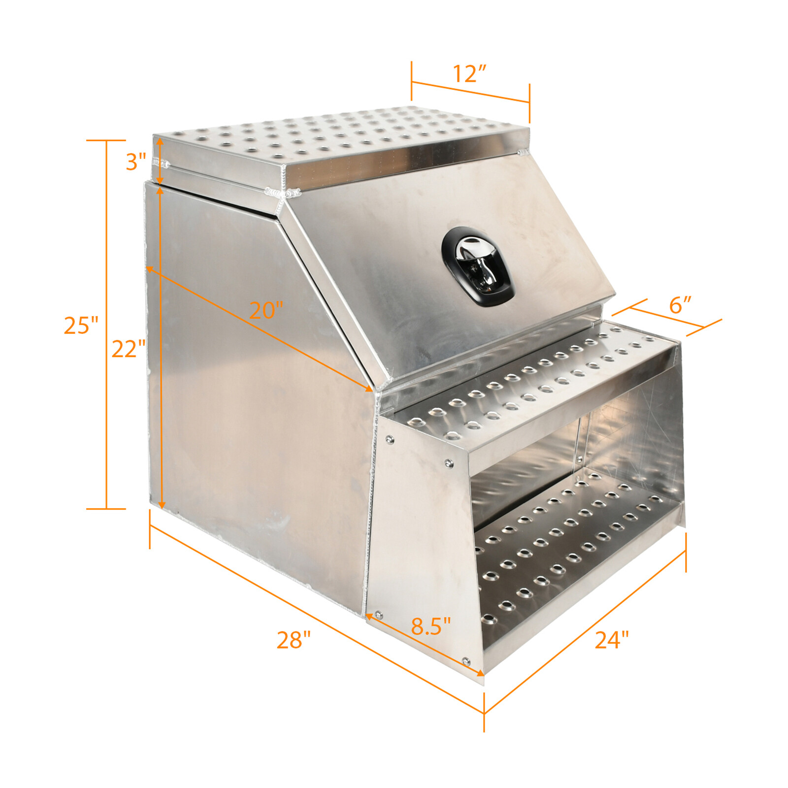 25"x28"x24" Aluminum Side Mount Semi Truck Tool Box Saddle Step Open ...