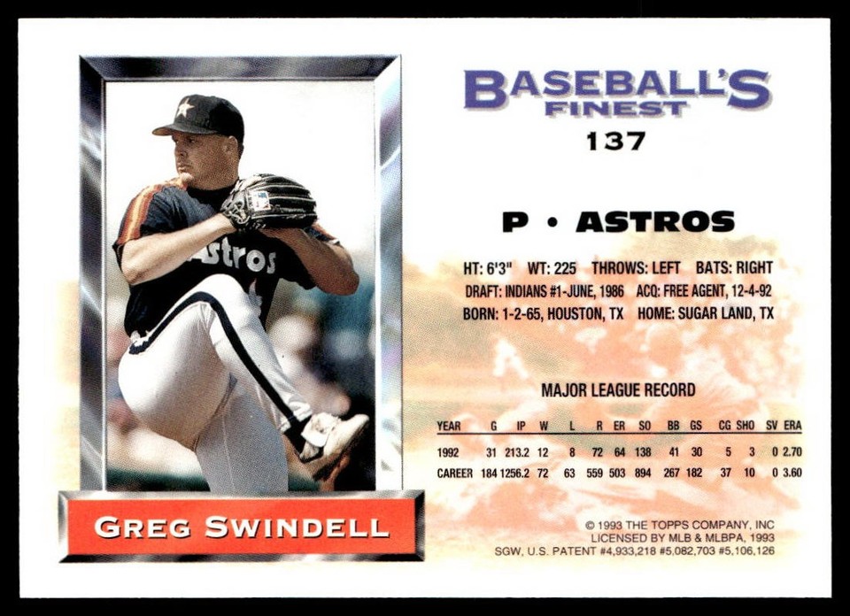 1993 Greg Swindell Topps Finest Baseball #137 *NICE* SET BREAK | eBay