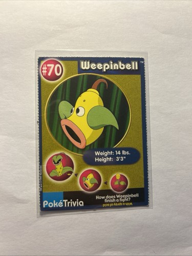 Pokemon Card - Weepinbell - 70 - Poketrivia - Burger King Promo - 1999 ...