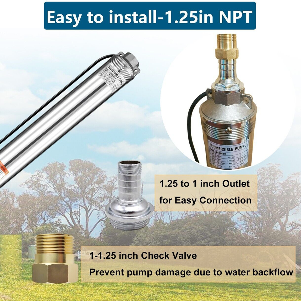 500W 3" 48V DC Solar Pump Submersible Pump Bore Deep Well Pump w/33ft ...