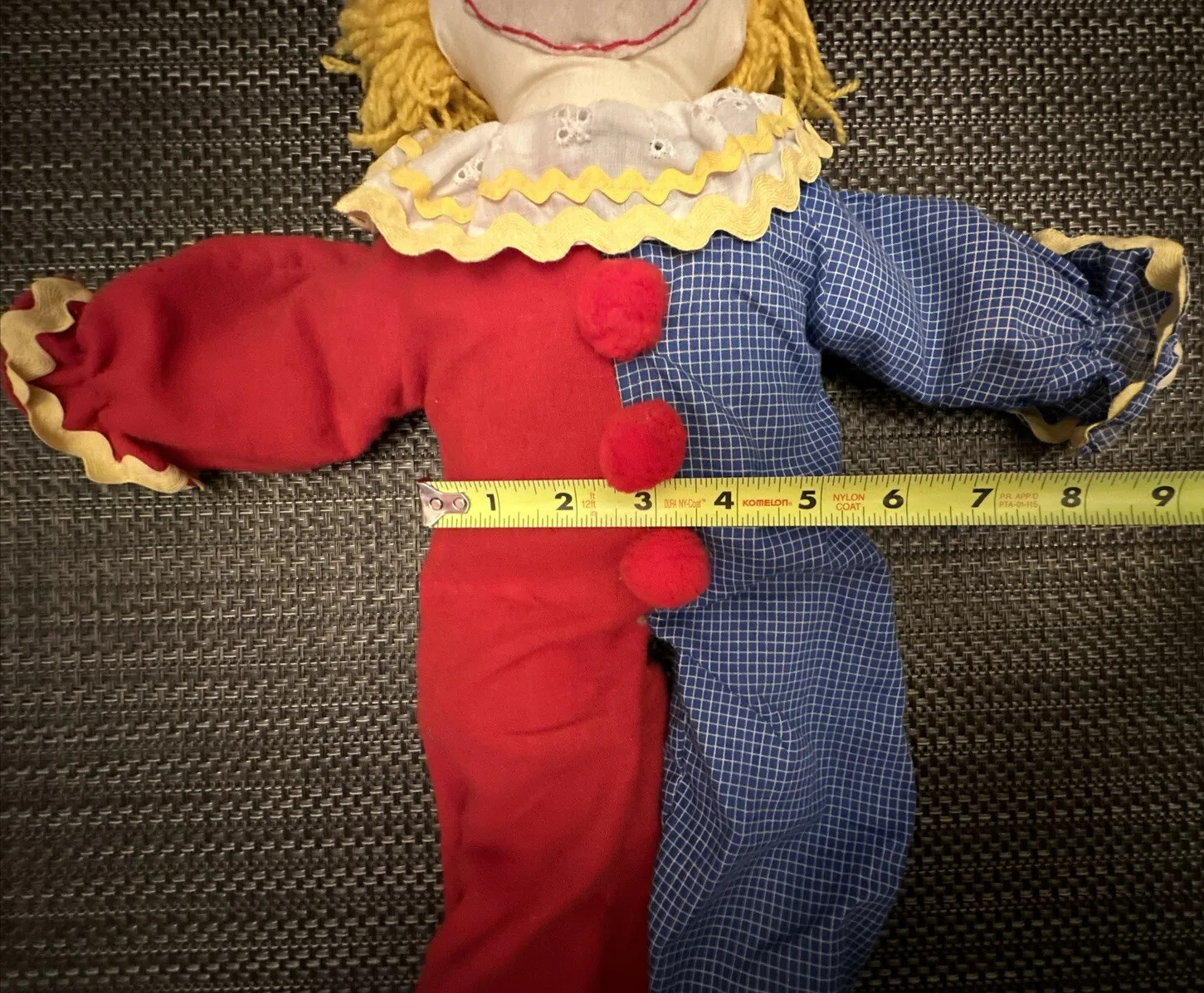 Vintage Rare Folk Art Handmade Cloth Clown Doll Red Poms Raggedy Andy ...