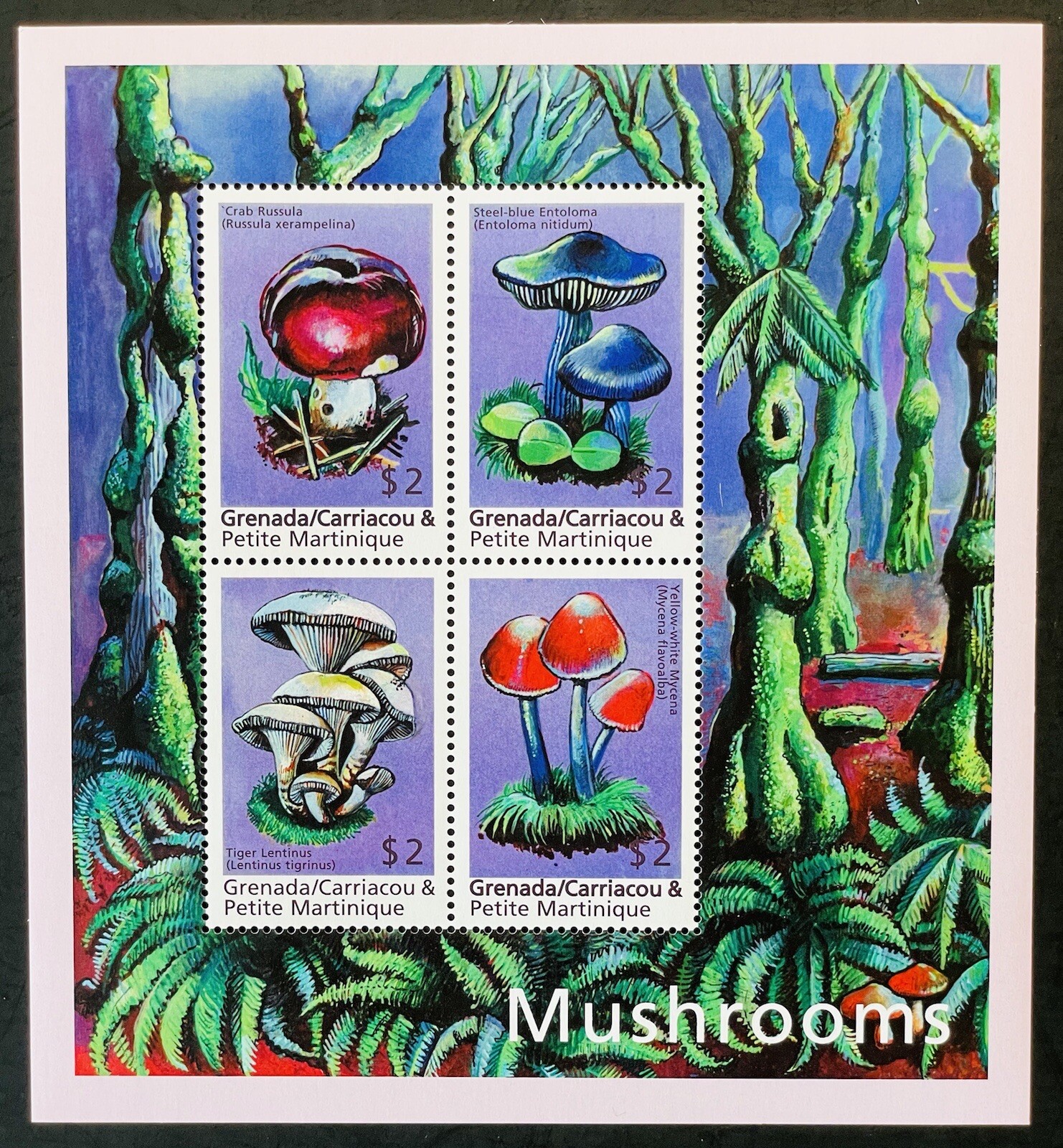 GRENADA GREN MUSHROOMS STAMP SHEET OF 4 MNH 2000 TOADSTOOL FUNGUS FLORA ...