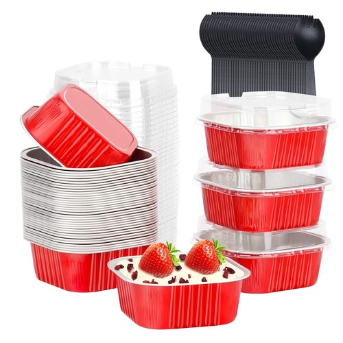 10oz Square Baking Cups Brownie Pans With Lids 40 Pack, Disposable ...