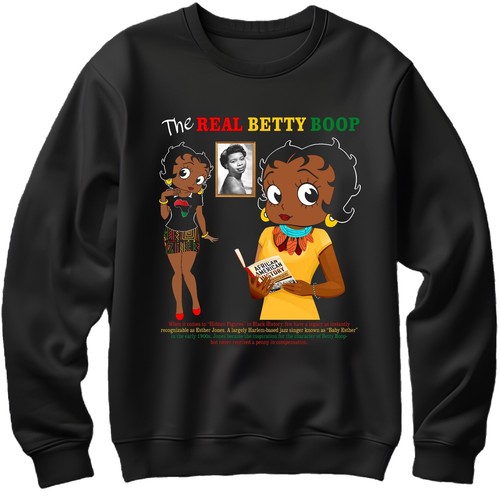 BETTY BOOP THE REAL ESTHER JONES UNISEX SWEATSHIRT, CLOTHING. BLACK ...