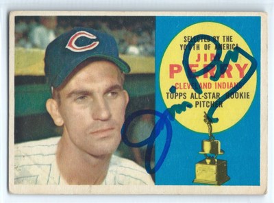 Jim Perry signed 1960 Topps rookie Cleveland Indians baseball #324 ...