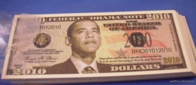 WHOLESALE LOT 100 OBAMA 2010 DOLLAR NOVELTY BILLS MONEY DEMOCRAT ...