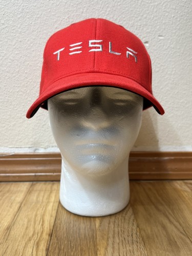 Tesla Motors Red Hat Embroidered Logo Flexfit Baseball Cap Emblem S/M ...
