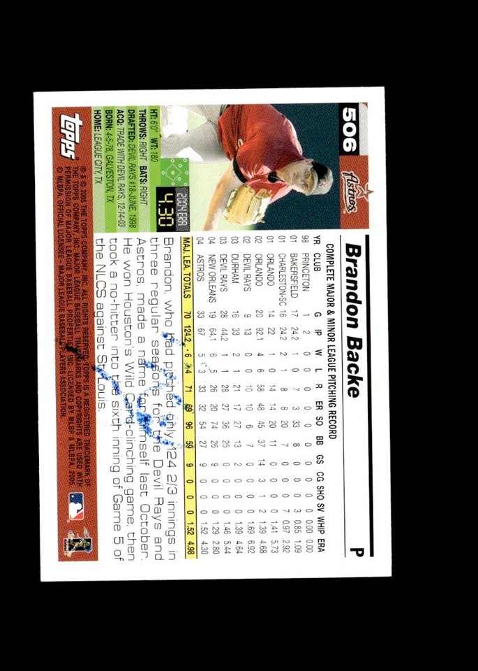 Brandon Backe 2005 Topps Astros authentic autographed card | eBay