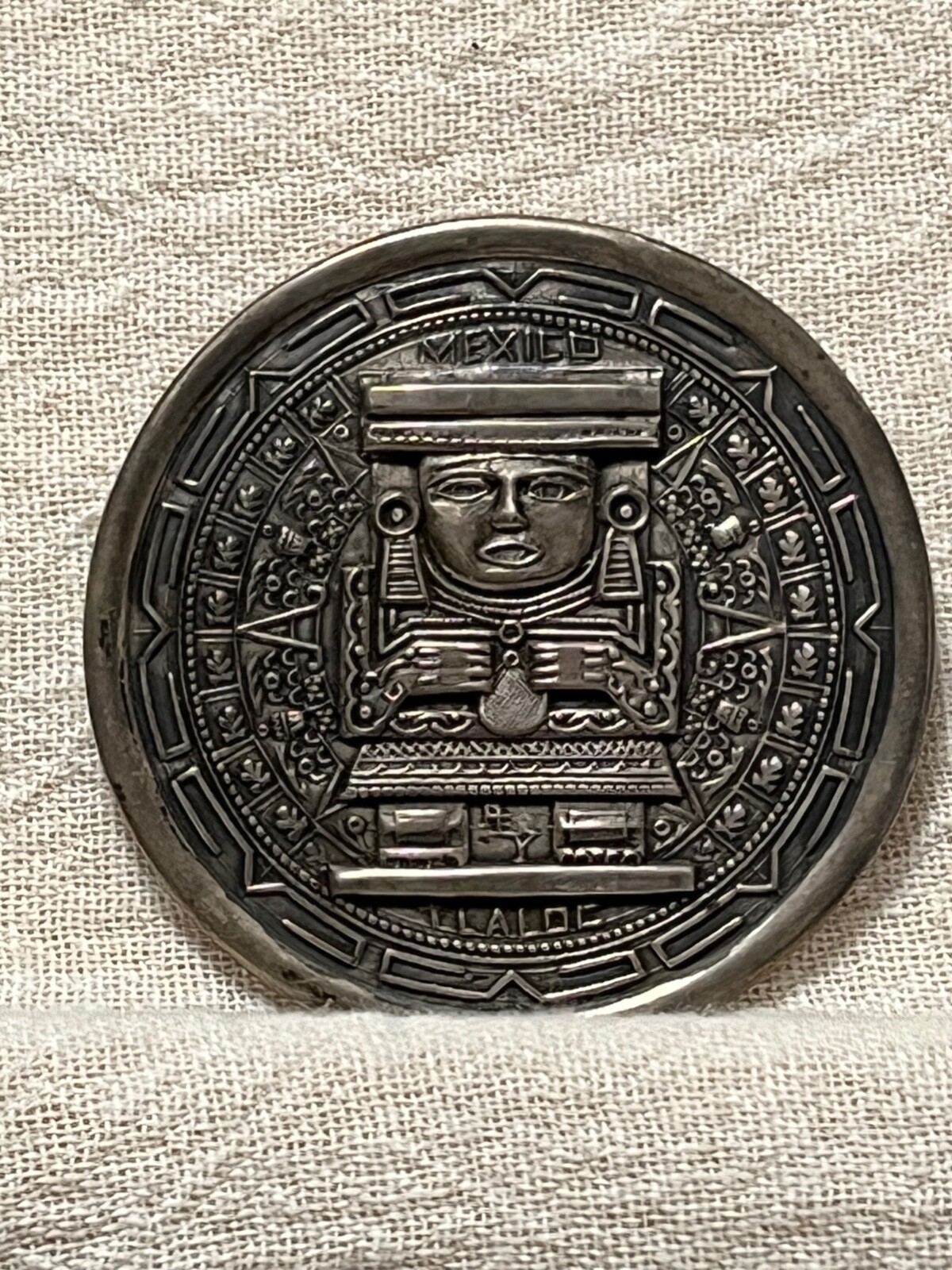 Mid century sterling Aztec Mayan Sun Calendar pin and… - Gem
