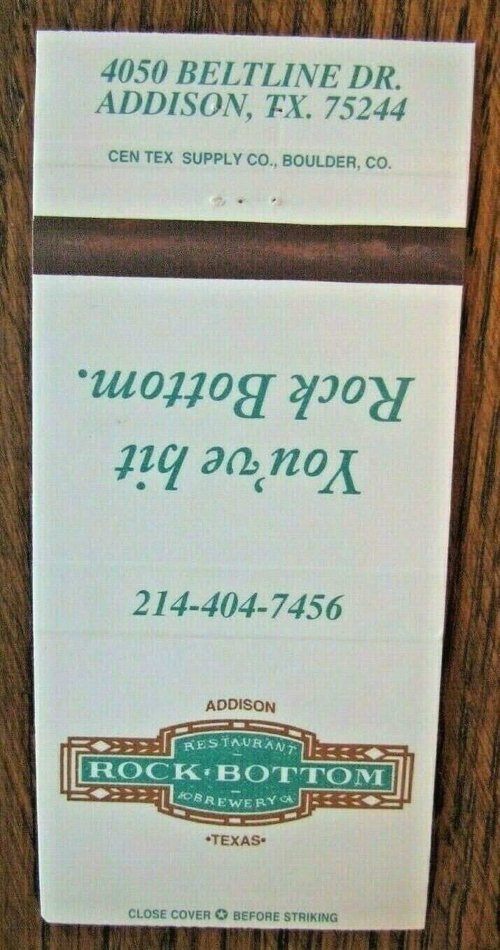 ROCK BOTTOM BREWERY BREW PUB (ADDISON, TEXAS) BEER MATCHBOOK MATCHCOVER ...