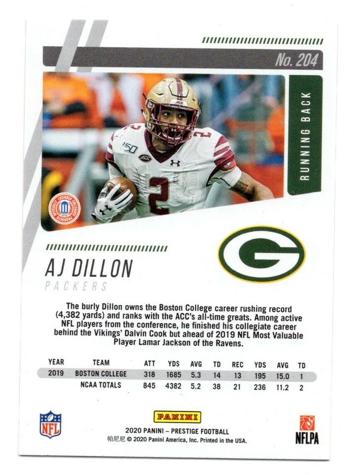 2020 Panini Prestige Football #204 AJ Dillon Rookie Card | eBay