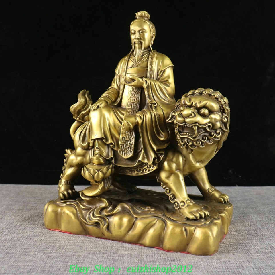 12'' Rare Old Chinese Bronze Dynasty Taiyi Jiukutianzun God Riding Lion ...