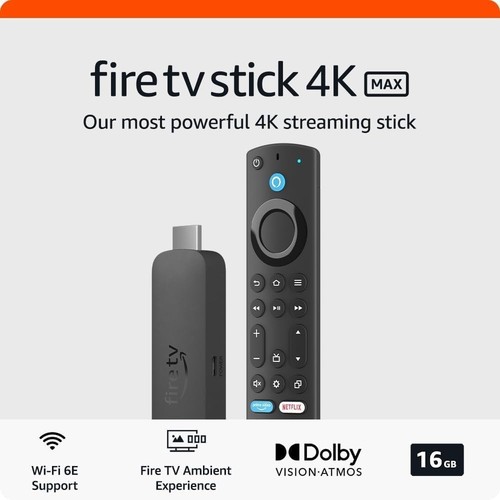 AMAZON FIRE TV STICK 4K MAX STREAMING DEVICE 16GB Wi-Fi 6E ALEXA VOICE ...