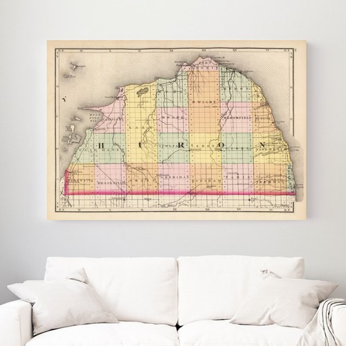 Old Map of Huron County, MI 1873 - Vintage Michigan Art | eBay