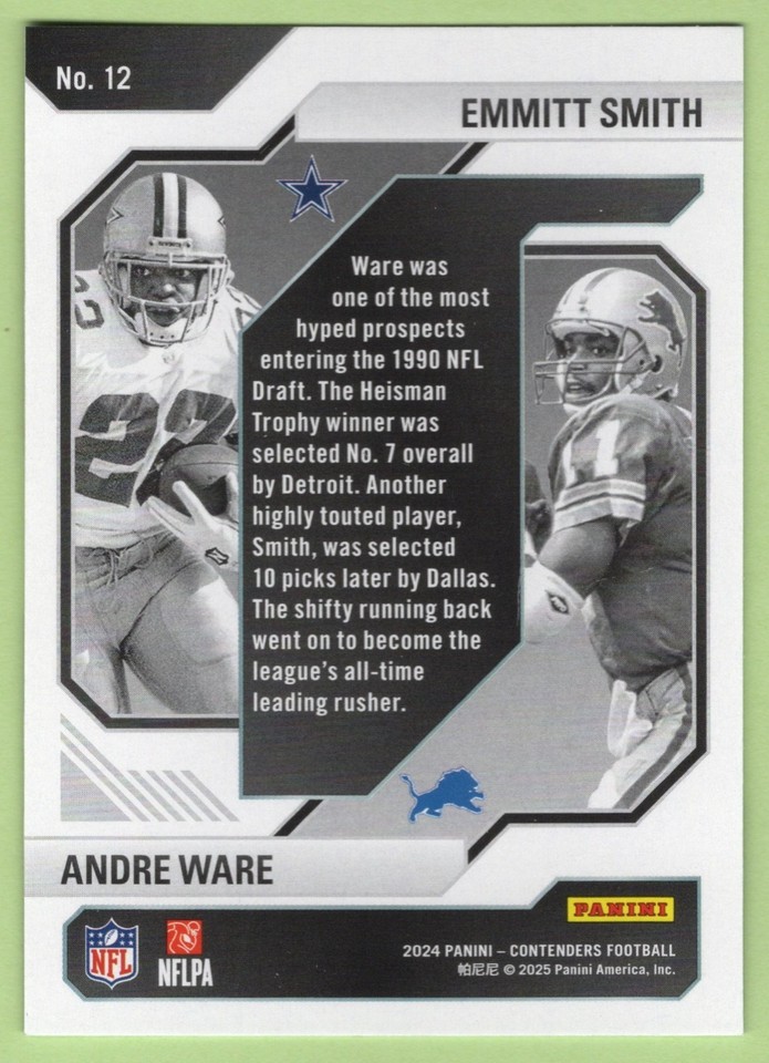 2024 NFL HISTORIC DRAFT CLASS CONTENDERS CARD - 12 Andre WARE / Emmitt ...