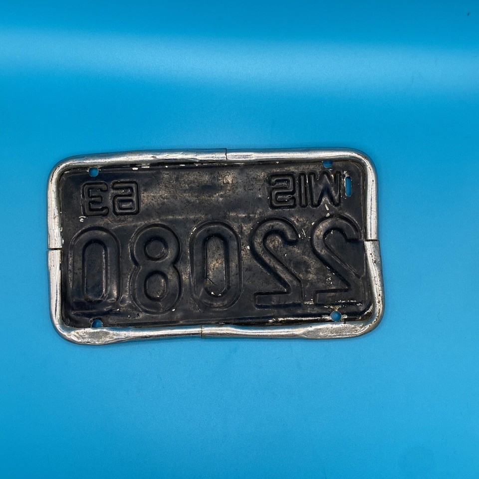 1963 Wisconsin Motorcycle License Plate WI Indian Harley MC Black And ...