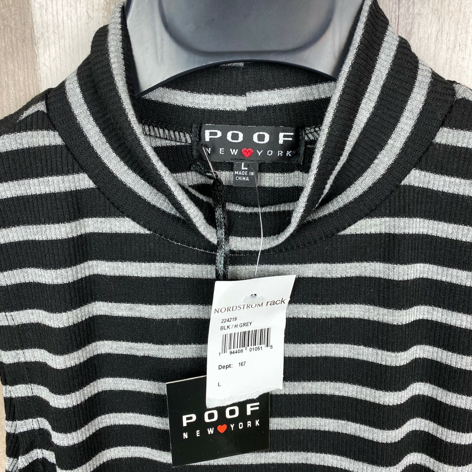 Poof New York Women Size Large Mock Neck Tank Top Gray Black Striped ...