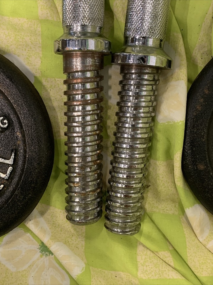 Pair Weider 14” Chrome Dumbbell Barbell W/ Screw Collar Lock Nuts 3 Lbs ...