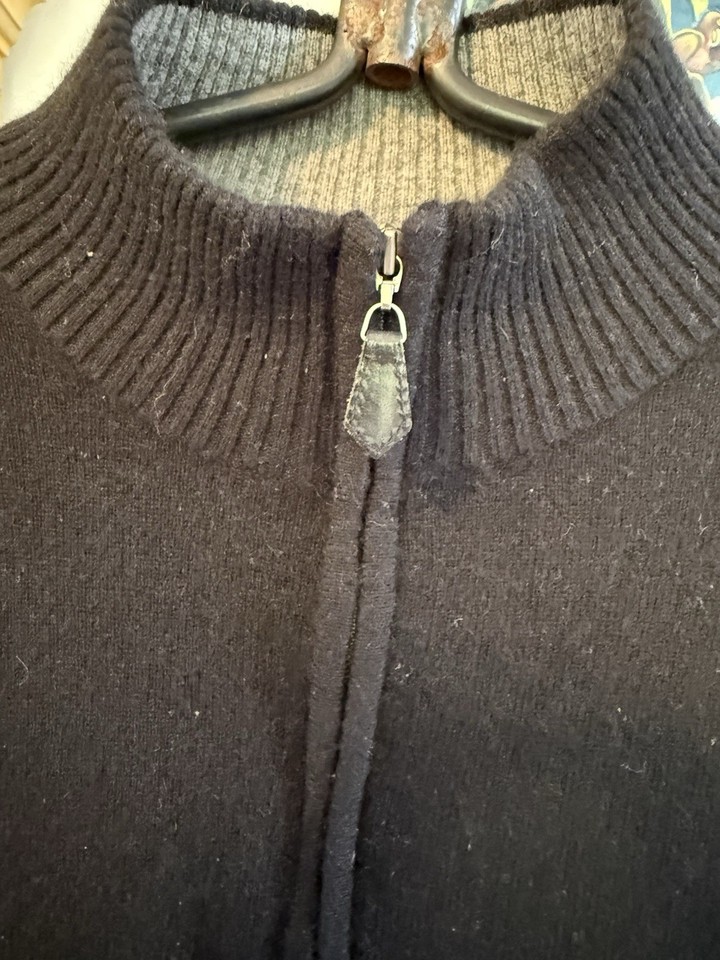 ALLEN SOLLY 100% CASHMERE BLACK 1/4 ZIP CARDIGAN SWEATER SZ L | eBay