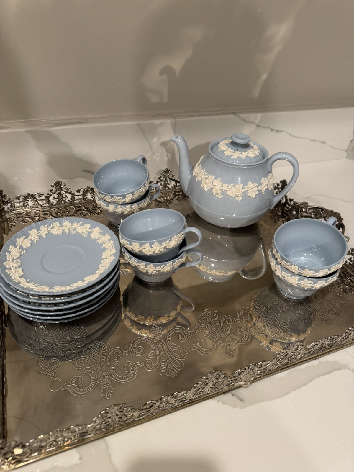 VINTAGE WEDGWOOD QUEENSWARE Teapot 6 Tea Cups and 6 Saucers. | eBay