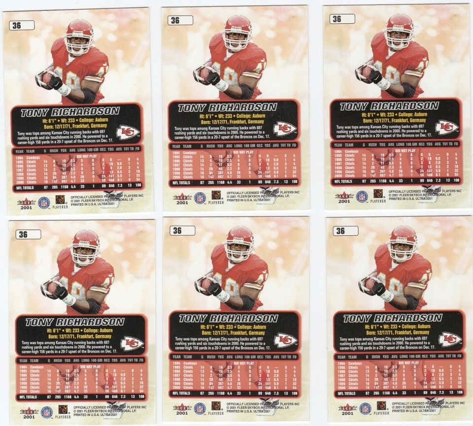 TONY RICHARDSON Autographed Signed Auto 2001 Fleer Ultra #36 Kansas ...