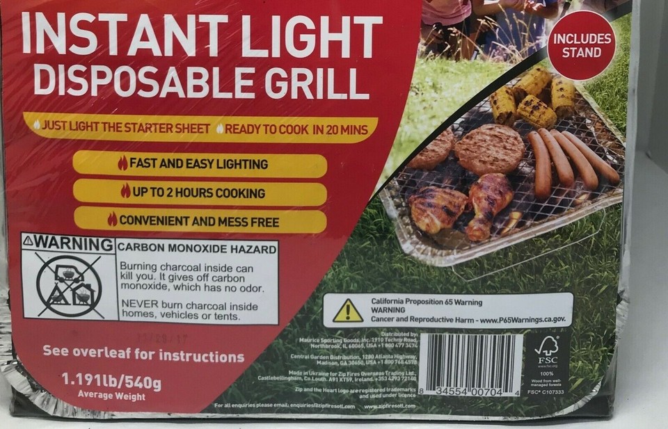 1- Zip Instant Light Disposable Grills Tailgating Camping Emergency ...