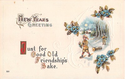 Forget-Me-Nots Near Boy in Snowshoes Pulling Log Thru Snow-1914 New ...