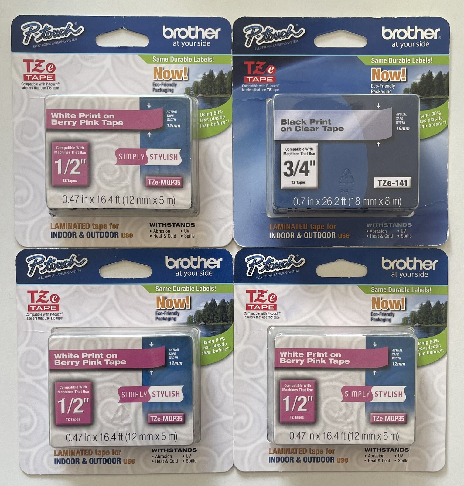 BROTHER TZe LABEL TAPE - 3 MQP35 WHITE/BERRY PINK .5" - (1) 141 BLACK ...