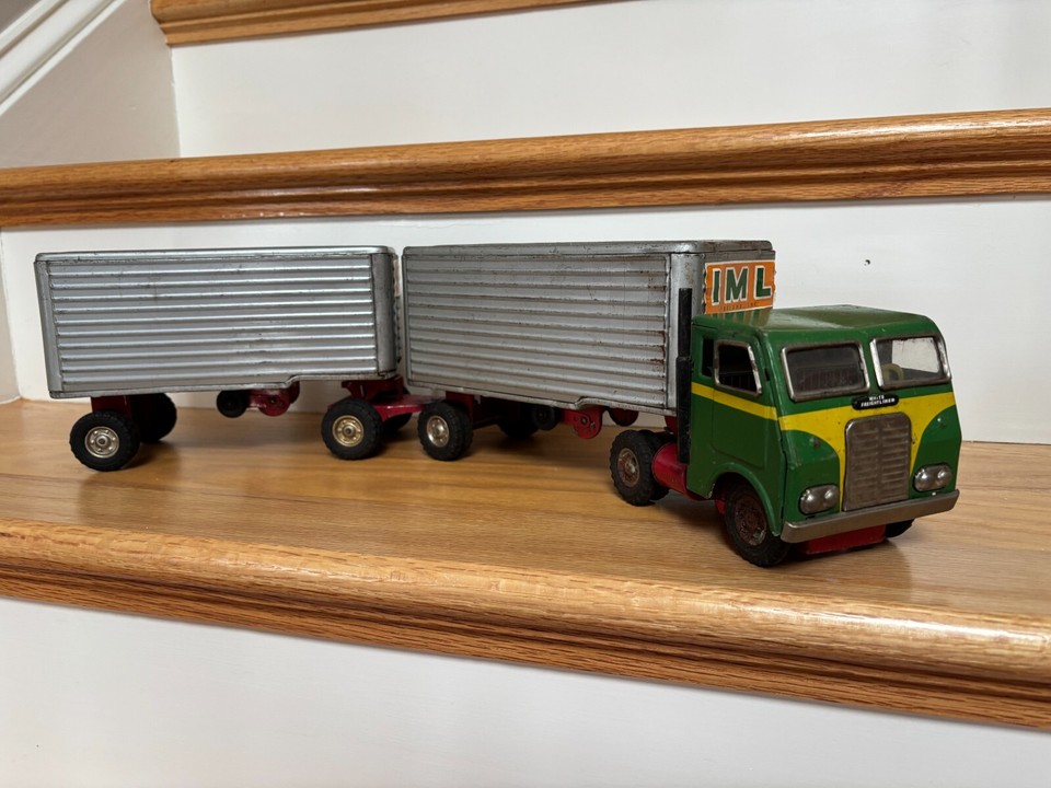 Vintage Tin IML Friction Tandem Tractor Trailer Semi Toy Truck | eBay